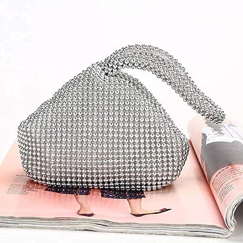 Leemiman Silver Evening Handbag Beaded Clutch Purses For Women Wedding Party Prom Evening Bag, 1920s Flapper Gatsby Costume Accessories