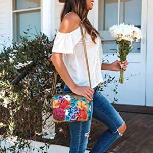 Anuschka Women’s Genuine Leather Medium Flap Crossbody Handbag - Hand Painted Exterior - Dreamy Floral