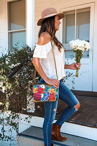 Anuschka Women’s Genuine Leather Medium Flap Crossbody Handbag - Hand Painted Exterior - Dreamy Floral