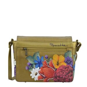 Anuschka Women’s Genuine Leather Medium Flap Crossbody Handbag - Hand Painted Exterior - Dreamy Floral