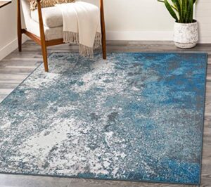 luxe weavers modern abstract coastal gray blue 5×7 area rug, stain resistant living room carpet