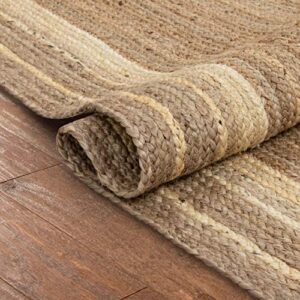 Well Woven Delphina White & Natural Color Hand-Braided Jute Border Pattern Area Rug (2' x 3')