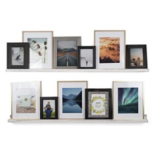 rustic state ted narrow wall mount wood picture ledge photo frame display floating shelf for living room, office, kitchen, bedroom, bathroom décor – 52 inch – set of 2 – washed white