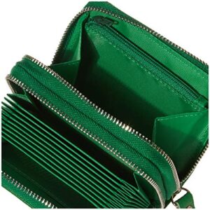 KALMOR Wallets for Women Leather Double Zipper RFID Blocking Purse with Coin Pocket, Green, 4. 25” x 3. 0” x 1.5”