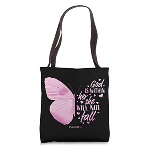 god is within her she will not fall christian sayings women tote bag