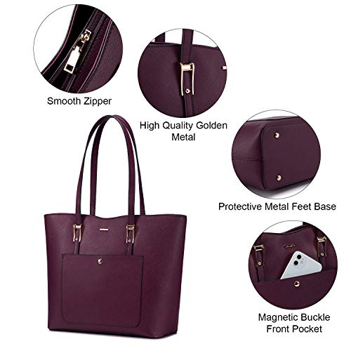 Handbags for Women Fashion Tote Bags Shoulder Bag Top Handle Satchel Purse Set 3pcs T-Purple