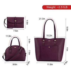 Handbags for Women Fashion Tote Bags Shoulder Bag Top Handle Satchel Purse Set 3pcs T-Purple