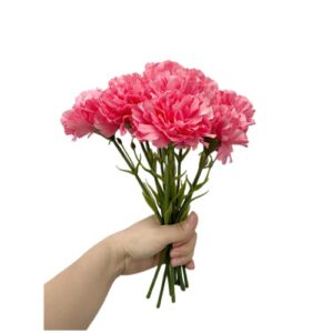 11“bouquets 10 stem carnations,outdoor uv resistant no fade artificial flower,mini carnation silk petals fake flowers forever plants for photo props home party and wedding holding flowers- light red