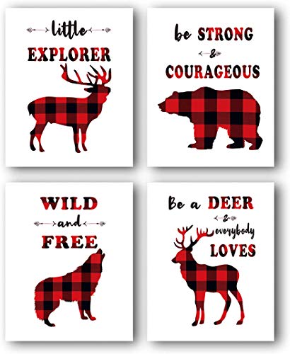 TANXM Buffalo Plaid Decor, Animals Wall Art Prints, Buffalo Plaid Wall Art,Inspirational Quote&Saying Art Painting, Children Wall Decor, Boy Bedroom Decor (Set of 4) - 8"x 10" No Frame…