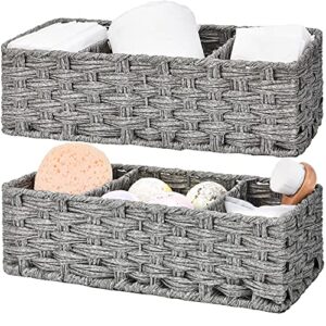 granny says toilet tray tank topper, wicker baskets for storage, set of 2 waterproof bathroom baskets for organizing, gray bathroom organization baskets, 14 ¼” x 6” x 4 ¼”