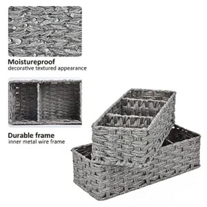 GRANNY SAYS Toilet Tray Tank Topper, Wicker Baskets for Storage, Set of 2 Waterproof Bathroom Baskets for Organizing, Gray Bathroom Organization Baskets, 14 ¼'' x 6'' x 4 ¼''