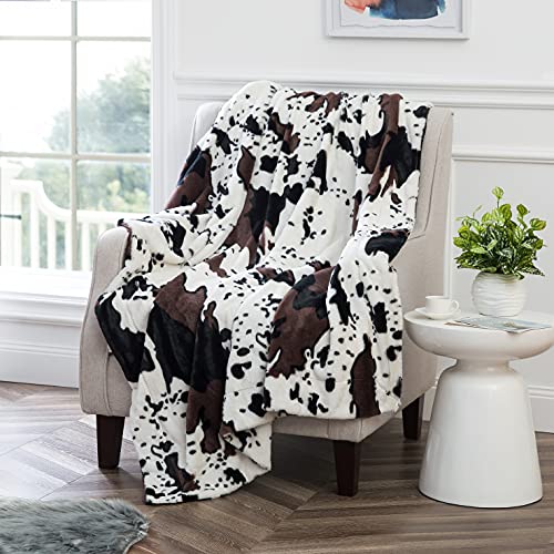 Bytide Cow Printed Cowhide Soft Fuzzy Faux Fur Black and White Double Sides Print Throw Blanket 60" x 80", Couch Cover Lightweight Fluffy Cozy Plush Blankets for Sofa Chair Bed Home Décor