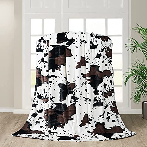 Bytide Cow Printed Cowhide Soft Fuzzy Faux Fur Black and White Double Sides Print Throw Blanket 60" x 80", Couch Cover Lightweight Fluffy Cozy Plush Blankets for Sofa Chair Bed Home Décor