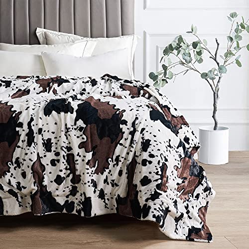 Bytide Cow Printed Cowhide Soft Fuzzy Faux Fur Black and White Double Sides Print Throw Blanket 60" x 80", Couch Cover Lightweight Fluffy Cozy Plush Blankets for Sofa Chair Bed Home Décor