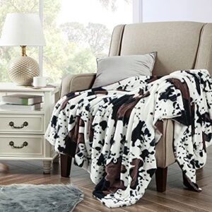 Bytide Cow Printed Cowhide Soft Fuzzy Faux Fur Black and White Double Sides Print Throw Blanket 60" x 80", Couch Cover Lightweight Fluffy Cozy Plush Blankets for Sofa Chair Bed Home Décor