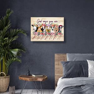 Cute Cow Canvas Wall Art God Says You Are Funny Rustic Farm Cow Kitchen Decor Quotes Pictures Modern Giclee Print Painting Home Decoration For Living Room Bedroom Framed Ready To Hang 12x16inch