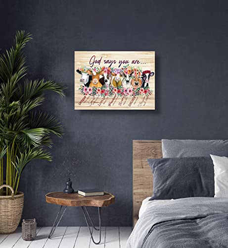 Cute Cow Canvas Wall Art God Says You Are Funny Rustic Farm Cow Kitchen Decor Quotes Pictures Modern Giclee Print Painting Home Decoration For Living Room Bedroom Framed Ready To Hang 12x16inch