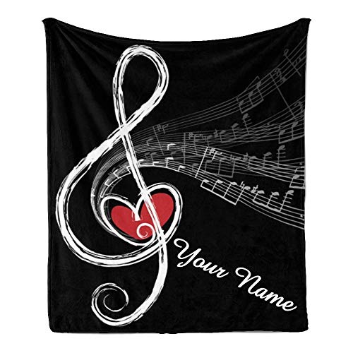 CUXWEOT Custom Blanket with Name Text,Personalized Treble Love Music Note Super Soft Fleece Throw Blanket for Couch Sofa Bed (50 X 60 inches)