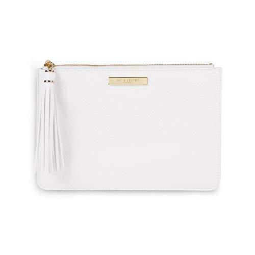 KATIE LOXTON Sophia Tassel Pouch Womens Medium Vegan Leather Clutch Handbag in White