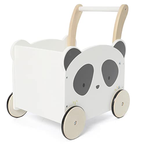 Panda Wooden Baby Push Walker - 2-in-1 Toddler Push & Pull Toys Learning Walker Stroller Walker with Wheels for Baby Girls Boys 1-3 Years Old