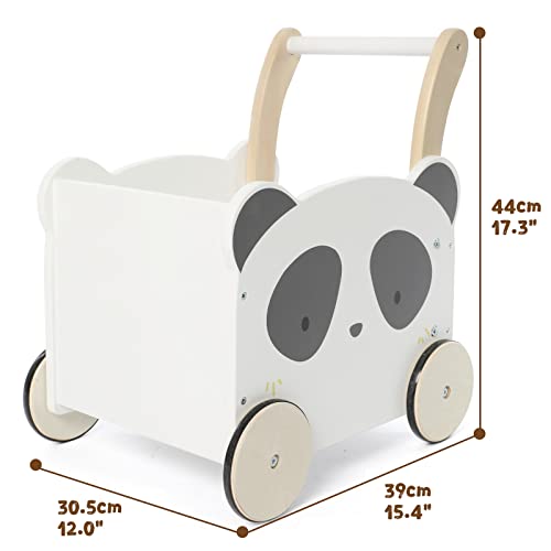 Panda Wooden Baby Push Walker - 2-in-1 Toddler Push & Pull Toys Learning Walker Stroller Walker with Wheels for Baby Girls Boys 1-3 Years Old