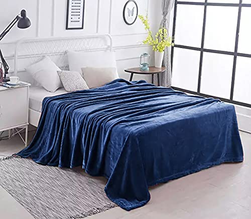 Home Must Haves Ultra Soft Lightweight Fleece Microfiber Full Size Warm Cozy Plush Premium Bed Throw Blanket, Navy Flannel