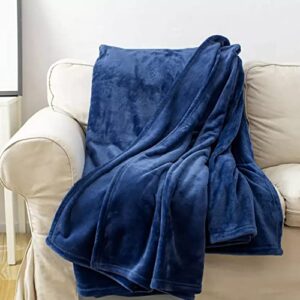 Home Must Haves Ultra Soft Lightweight Fleece Microfiber Full Size Warm Cozy Plush Premium Bed Throw Blanket, Navy Flannel