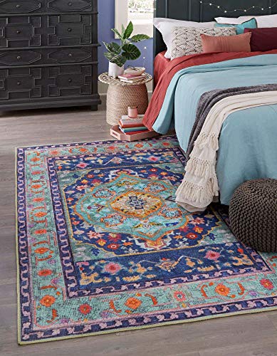 Unique Loom Revival Collection Traditional Medallion Border Blue/Teal Area Rug (7' 6 x 10' 6)