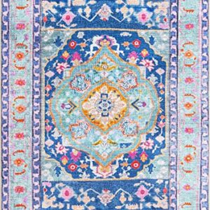 Unique Loom Revival Collection Traditional Medallion Border Blue/Teal Area Rug (7' 6 x 10' 6)