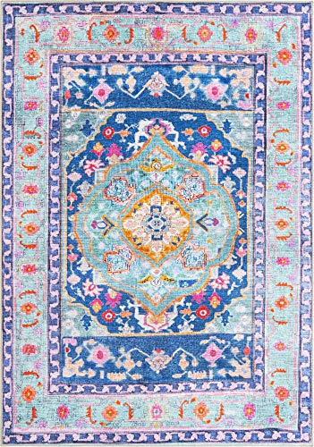 Unique Loom Revival Collection Traditional Medallion Border Blue/Teal Area Rug (7' 6 x 10' 6)