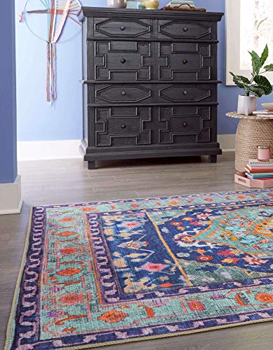 Unique Loom Revival Collection Traditional Medallion Border Blue/Teal Area Rug (7' 6 x 10' 6)