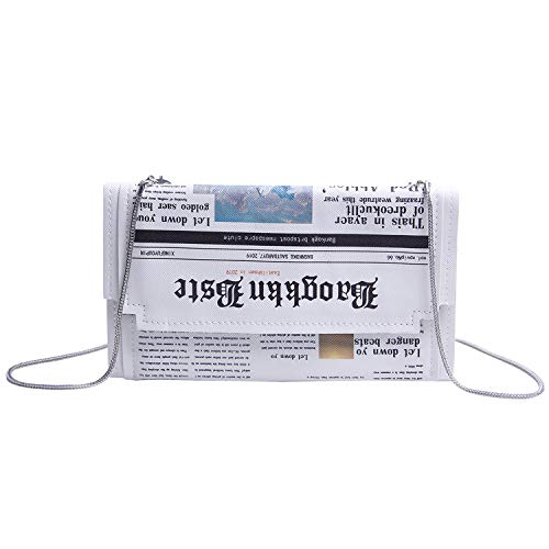 KUANG! Women Novelty Newspaper Evening Handbag Clutch Crossbody Bag Envelope Purse Chain Shoulder Bag for Ladies