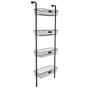 bee home industrial style iron wall mounted basket organizer storage shelf, 4 baskets, with chalkboard labels