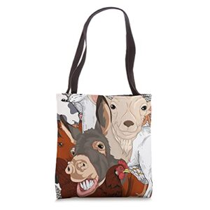 farmer donkey goat chicken pig horse funny farm animals tote bag