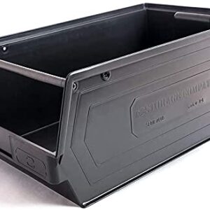 12 Pack Small Storage Bin, Wall Mount Storage, Hanging and Stacking Bin, Freestanding | 20” x 12” x 8” Plastic Container | Black | Zeus 4PLZ06 StorageCompat