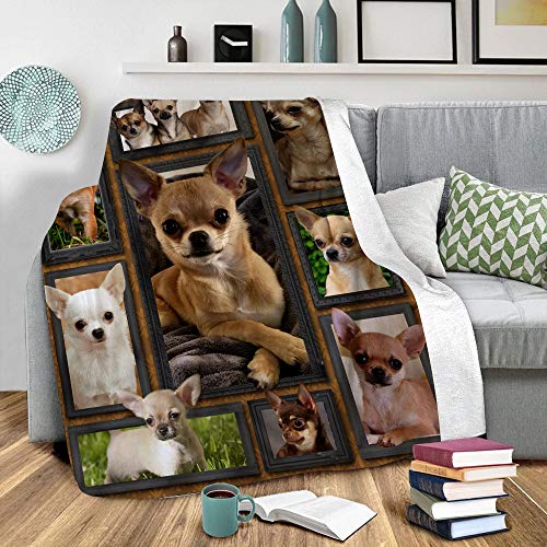 ChriHome Flannel Blanket 3D Chihuahua Dog Blanket Soft Plush Bedding Sofa Couch Throw Blanket Cozy Home Decor Blankets (60'' x 50'')