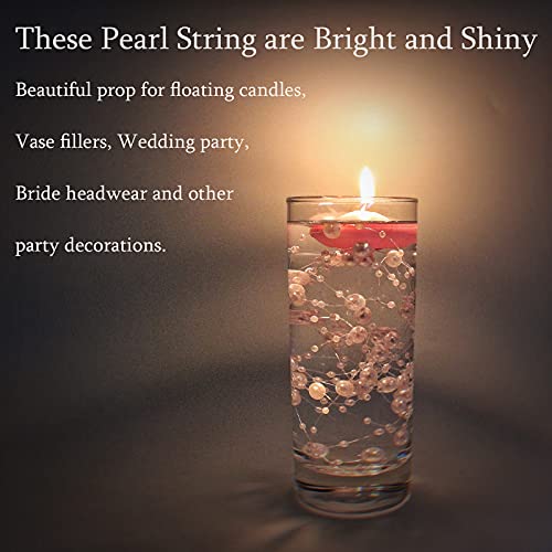 Pink Floating Candles for Centerpieces Vases Set - 12 Dripless Wax Burning Candles Small Unscented Floating Candles + 10 Artificial Pearl String (40 Inch) for Weddings, Party and Home Decorations