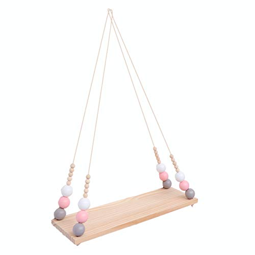 Garneck Wall Mounted Shelving Wood Hanging Shelves Swing Rope Floating Shelves Wall Shelves Storage Rack Decorative for Bedroom Living Room Kitchen Bathroom Bookcase Shelf