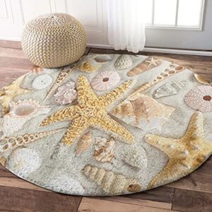 lamanda round area rugs seaside beach starfish conch shellsindoor floor carpet non slip throw rug for living room bedroom kids nursery tropical summer vacation 48in