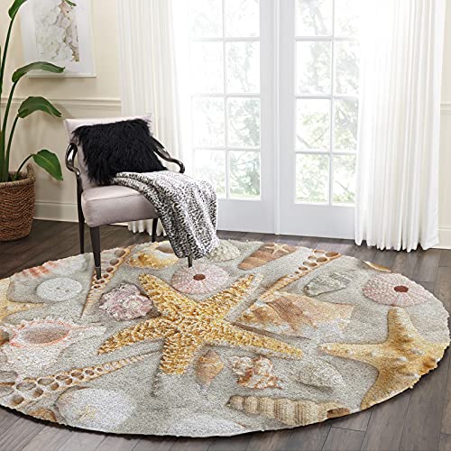 LAMANDA Round Area Rugs Seaside Beach Starfish Conch ShellsIndoor Floor Carpet Non Slip Throw Rug for Living Room Bedroom Kids Nursery Tropical Summer Vacation 48in