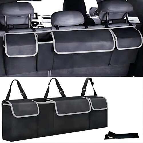 KLEVERISE Car Trunk Hanging Organizer, Backseat Storage Bag 3 Adjustable Shoulder Straps Foldable Car Trunk Grocery Organizer Accessories for Car SUV Van