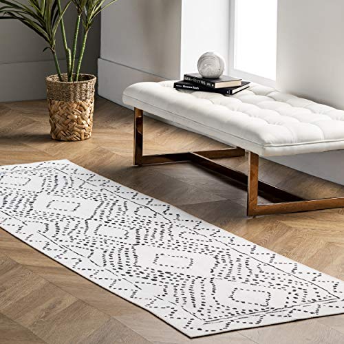 nuLOOM Mila Machine Washable Diamond Trellis Runner Rug, 2' 6" x 8', Ivory