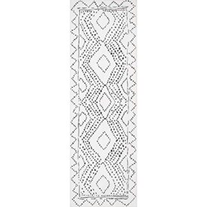 nuLOOM Mila Machine Washable Diamond Trellis Runner Rug, 2' 6" x 8', Ivory