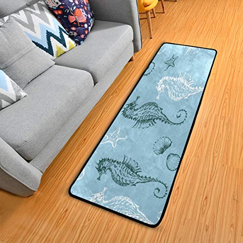 Seahorses and Seashells Kitchen Rugs Non-Slip Soft Doormats Bath Carpet Floor Runner Area Rugs for Home Dining Living Room Bedroom 72" X 24"