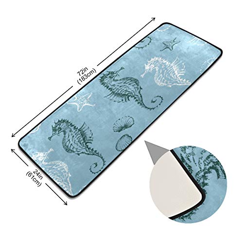 Seahorses and Seashells Kitchen Rugs Non-Slip Soft Doormats Bath Carpet Floor Runner Area Rugs for Home Dining Living Room Bedroom 72" X 24"