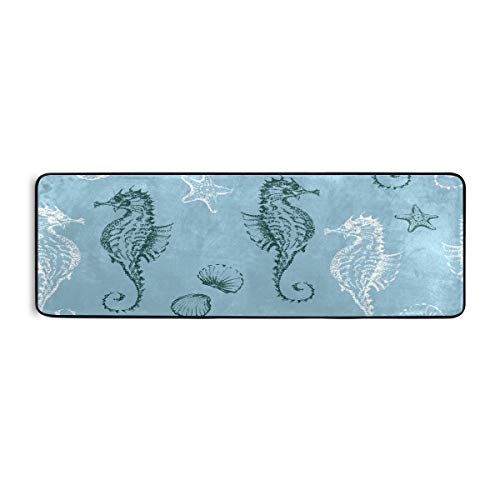 Seahorses and Seashells Kitchen Rugs Non-Slip Soft Doormats Bath Carpet Floor Runner Area Rugs for Home Dining Living Room Bedroom 72" X 24"