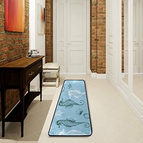 Seahorses and Seashells Kitchen Rugs Non-Slip Soft Doormats Bath Carpet Floor Runner Area Rugs for Home Dining Living Room Bedroom 72" X 24"