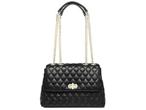 er.roulour quilted crossbody bags for women, trendy roomy shoulder handbags with flap gold hardware chain purses shoulder bag black