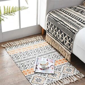 Darhoo Boho Area Rugs,Small Moroccan Cotton Woven Tassel Rugs 2'x3',Tribal Farmhouse Runner Rugs,Washable Throw Rug Runner for Kitchen,Bathroom,Bedroom,Laundry(Yellow & Grey)