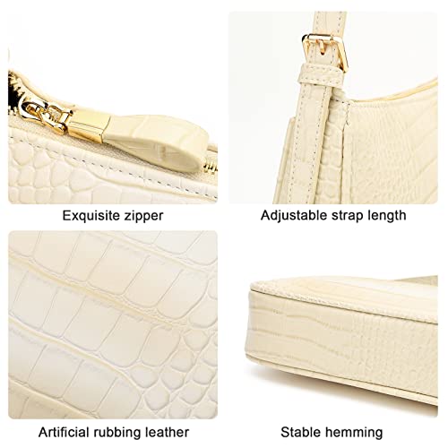 Small Shoulder Bags for Women Classic Retro Shoulder Tote Handbag Crocodile Pattern Clutch with Zipper Closure